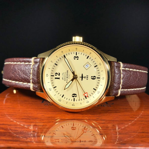 P-51 Mustang Tribute - Gold Finish, Beige Dial, Brown Leather Band ...
