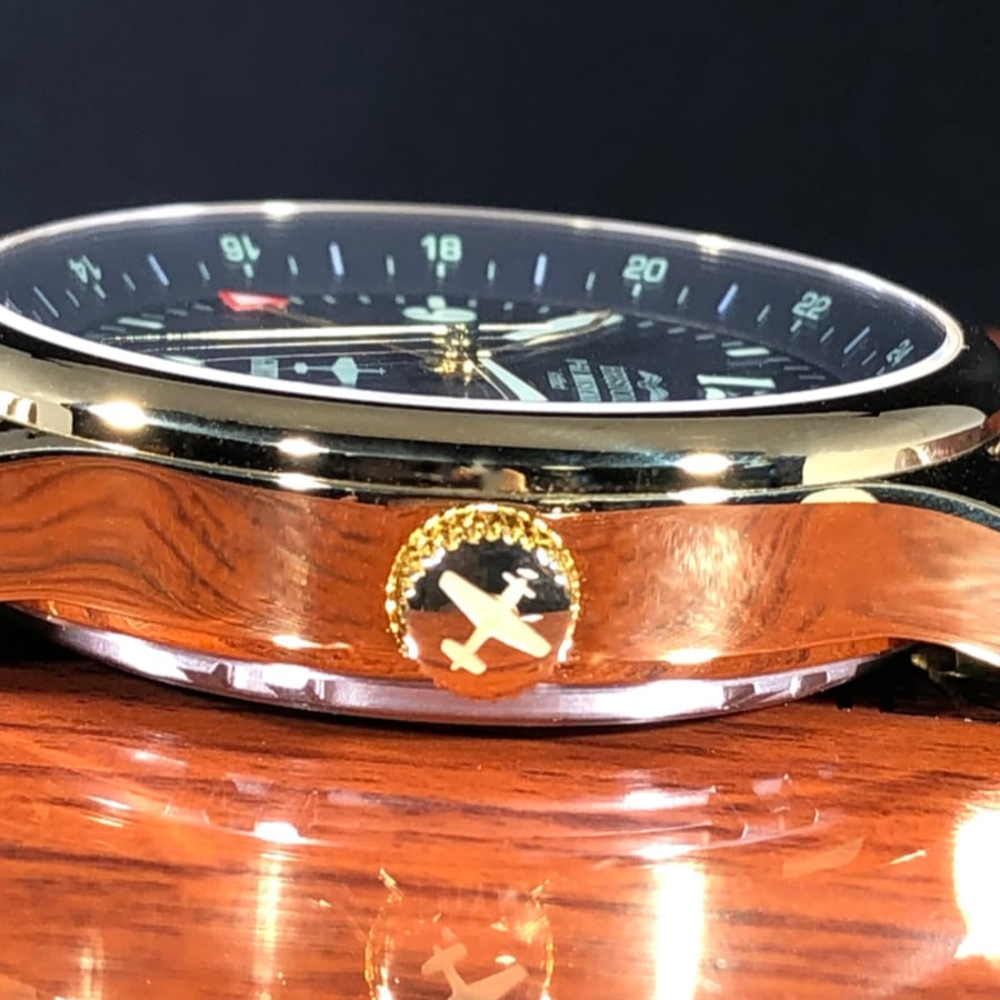 P-51 Mustang Tribute - Gold Finish, Black Dial, Brown Leather Band ...